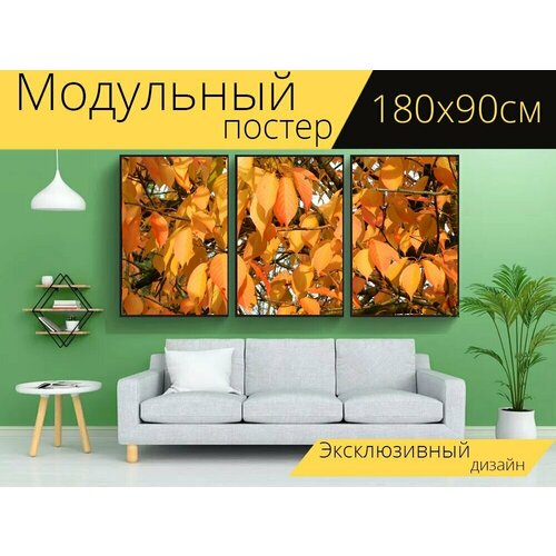 Модульный постер "Осень, осеннее золото, осенние листья" 180 x 90 см. для интерьера