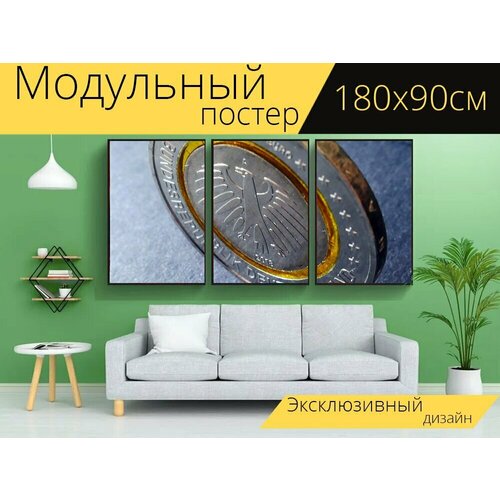 Модульный постер "Евро, евро монета, монета" 180 x 90 см. для интерьера