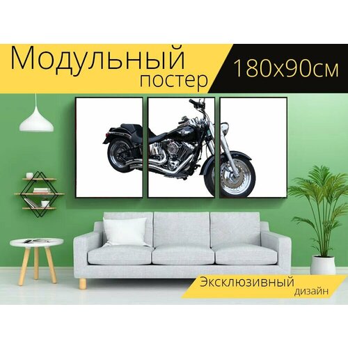 Модульный постер "Харлей, мотоцикл, транспорт" 180 x 90 см. для интерьера