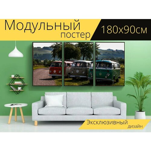 Модульный постер "Vw, автобус vw, автобус" 180 x 90 см. для интерьера
