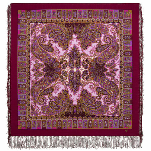 Платок Павловопосадская платочная мануфактура,125х125 см, розовый, желтый