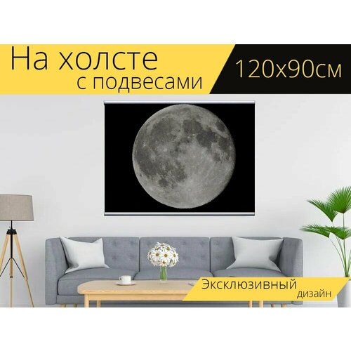 Картина на холсте "Полная луна, космическое пространство, свет луны" с подвесами 120х90 см. для интерьера