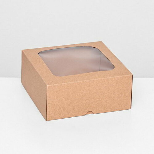 Коробка складная, крышка-дно, с окном, крафт, 15 x 15 x 6.5 см, 5 шт.