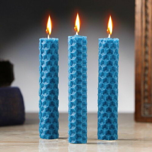 Набор свечей из вощины "Спокойствие и достижение целей", 3 шт, 8х1.7 см, 45 мин, синий
