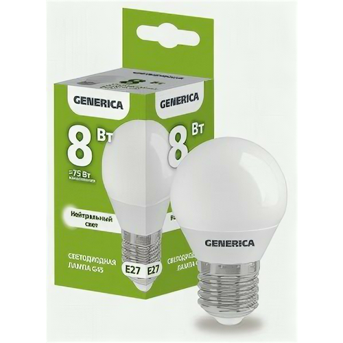 Светодиодная LED лампа IEK GENERICA шар G45 E27 8W(800lm) 4000K 4K 45x81 матовая LL-G45-08-230-40-E27-G (упаковка 10 штук)