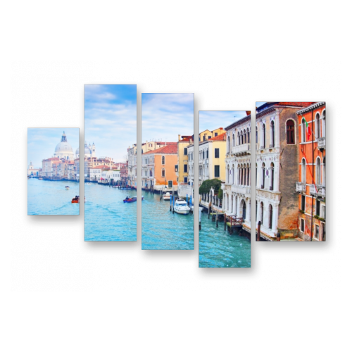 Модульная картина на стекле | Diva Kartina | Город. Италия Яркая Венеция | 160X110 см