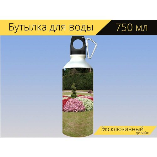 Бутылка фляга для воды "Рондель, цветок, флора" 750 мл. с карабином и принтом