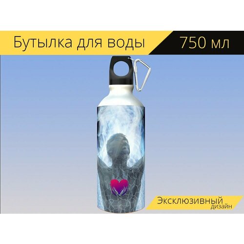 Бутылка фляга для воды "Пробуждение, божественная энергия исцеления, осведомленность" 750 мл. с карабином и принтом