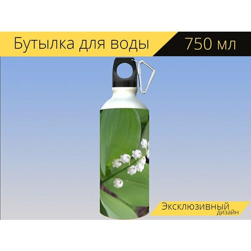 Бутылка фляга для воды "Растения, цветок, ландыш" 750 мл. с карабином и принтом