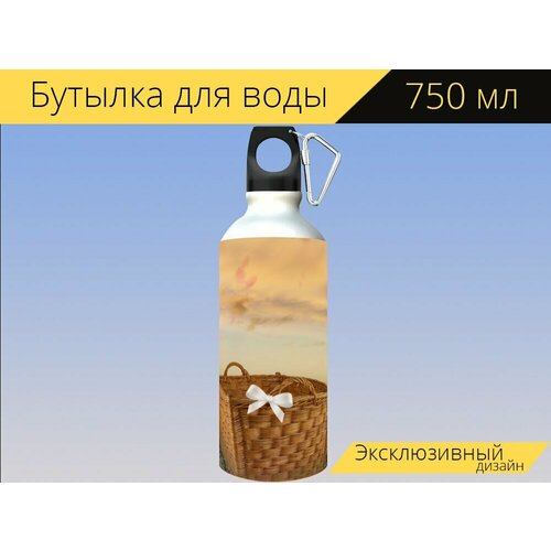 Бутылка фляга для воды "Цифровой фон, замок, корзина" 750 мл. с карабином и принтом