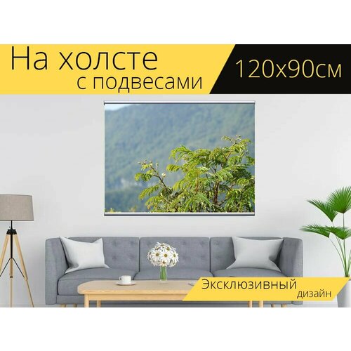 Картина на холсте "Листы, пейзаж, природа" с подвесами 120х90 см. для интерьера