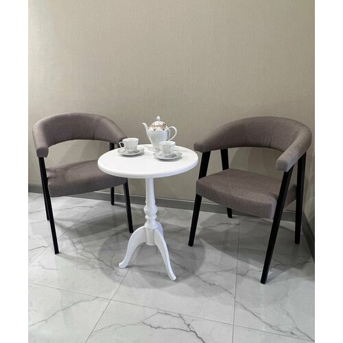 Кофейный столик, стол обеденный, сервировочный стол круглый на одной ножке, деревянный, белый