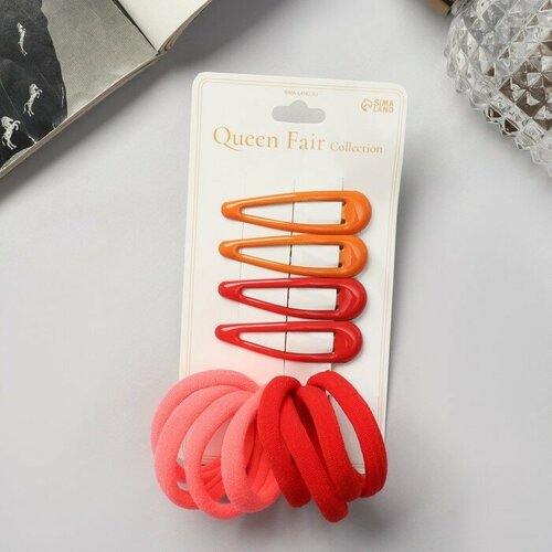 Queen fair Набор для волос "Мира" (4 невидимки-5 см,8 резинок-3,5 см) красный