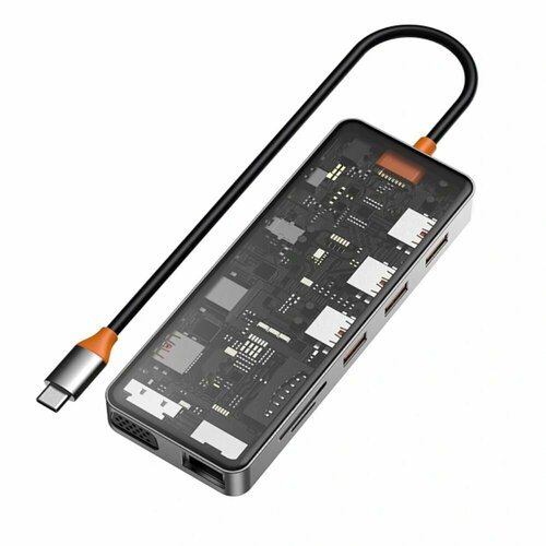 Хаб 11 в 1 WiWU Cyber USB-C to USB3.0, SD/TF, HDMI, RJ45, VGA, PD + 3.5mm - (CB011)
