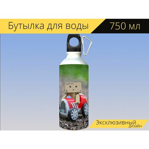 Бутылка фляга для воды "Danbo, игрушка, фигурка" 750 мл. с карабином и принтом