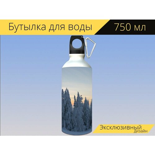 Бутылка фляга для воды "Снег, зима, холодный" 750 мл. с карабином и принтом