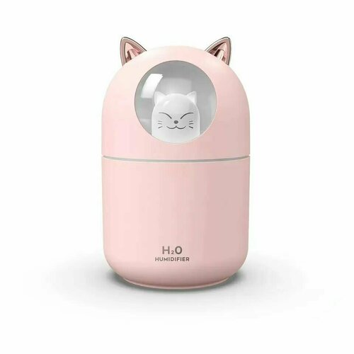Бесшумный увлажнитель воздуха для дома котик розовый / мини воздухоувлажнитель с подсветкой / маленький, портативный, ультразвуковой для комнаты, офиса