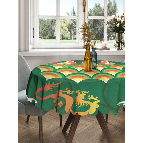 Скатерть круглая тканевая на стол JoyArty с рисунком "Огненные драконы" 150 на 150 см