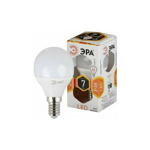 Светодиодная LED лампа ЭРА стандарт шар P45 E14 7W(560lm) 2700K 2K 84x45 P45-7w-827-E14 6193 (упаковка 14 штук)