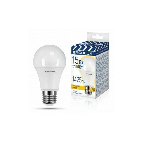 Светодиодная LED лампа Ergolux ЛОН A60 E27 15W(1220lm 270°) 3000K 2K матовая 112x60 пластик/алюм. LED-A60-15W-E27-3K (упаковка 10 штук)