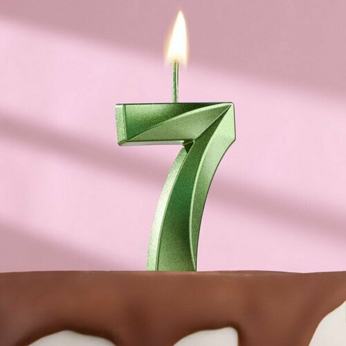 Свеча в торт на шпажке "Грань", цифра "7", изумруд, 5 см