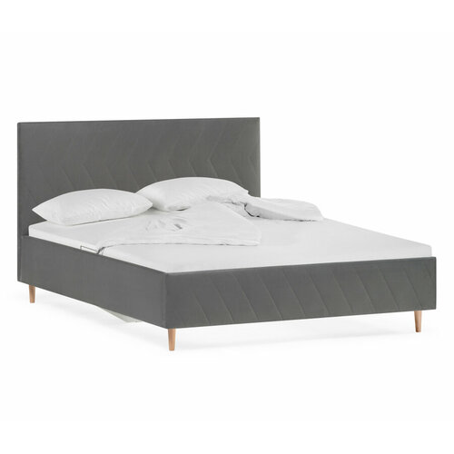 Двуспальная кровать Woodville Лисса-3 160х200 с ПМ велюр серый