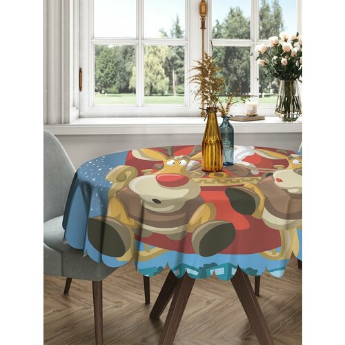 Скатерть круглая тканевая на стол JoyArty с рисунком "Волшебные сани" 150 на 150 см