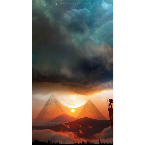 Картина на холсте 60x110 LinxOne "Пирамиды, закат, пейзаж, холмы, вертикальный" интерьерная для дома / на стену / на кухню / с подрамником