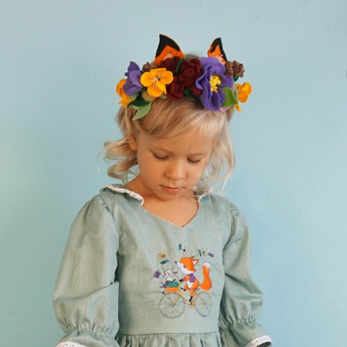 Ободок для волос детский с ушками и цветами