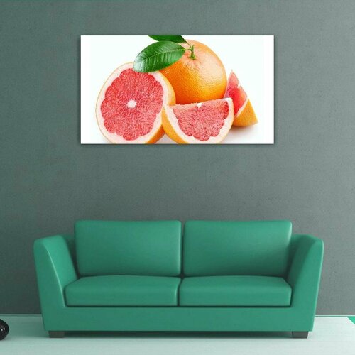 Картина на холсте 60x110 LinxOne "Грейпфрут кусочки Пища" интерьерная для дома / на стену / на кухню / с подрамником