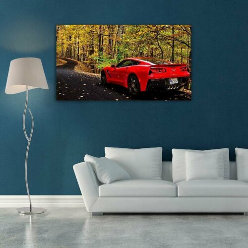 Картина на холсте 60x110 LinxOne "Дорога автодорога деревья" интерьерная для дома / на стену / на кухню / с подрамником