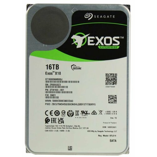 3.5" жесткий диск Seagate Exos X18 (ST16000NM000J) 16ТБ, 7200Об/мин, 256МБ