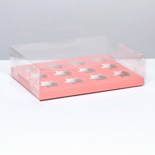 Коробка для 12 капкейков, розовый 34.7 × 26.3 × 10 см