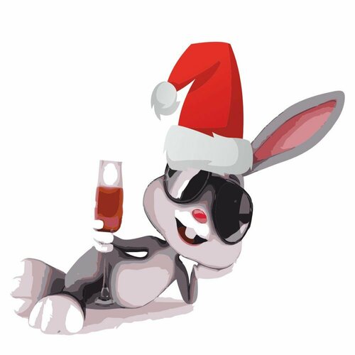 Наклейка "Кролик (заяц) - бокал" новогодний, 100х100 мм, Арт рэйсинг