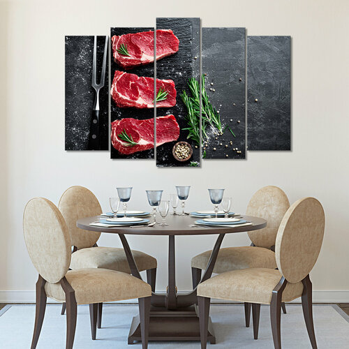 Модульная картина/Модульная картина на холсте/Модульная картина в подарок/Three pieces of meat/Три кусочка мяса 150х100