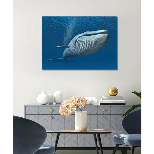Картина - кит, синий кит, кит в океане, огромный кит, кит в воде (12) 60х80