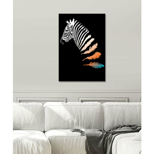 Картина - Зебра, зебра арт, полосатая зебра, зебра иллюстрация, зебра рисунок (4) 40х60