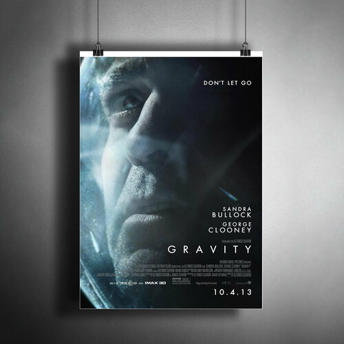 Постер плакат для интерьера "Гравитация. Сандра Буллок, Джордж Клуни. Космическая миссия"/ A3 (297 x 420 мм)