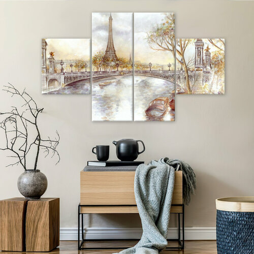 Модульная картина на холсте/Париж красками 130х80
