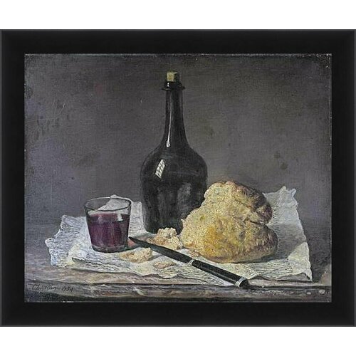 Плакат, постер на холсте Натюрморт со стеклянной бутылкой и хлебом. Жан Батист Симеон Шарден. Размер 21 на 30 см
