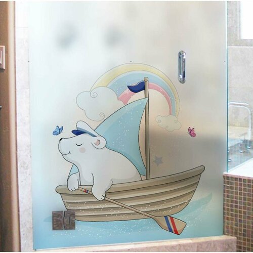 Наклейка пластик интерьерная цветная "Белый мишка в лодочке" 58х60 см
