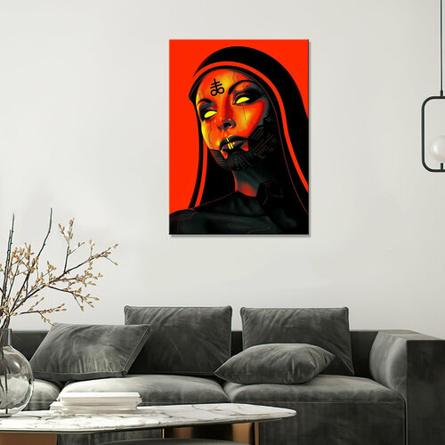 Интерьерная картина на холсте - Монахиня на оранжевом фоне 20х30