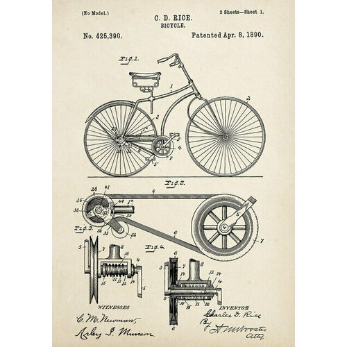 Плакат, постер на холсте подробная схема устройства крутящего момента велосипеда. Для велосипедистов. Размер 21 х 30 см