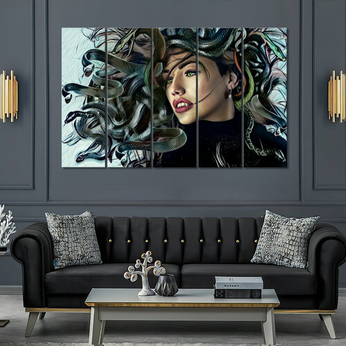Модульная картина/Модульная картина на холсте/Модульная картина в подарок/Beautiful Medusa Gorgon/Красивая Медуза Горгона 125х80