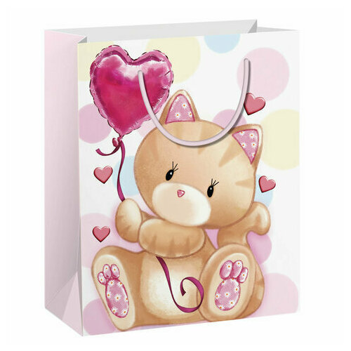 Пакет подарочный 26,5x12,7x33 см золотая сказка "Lovely Kitty", глиттер, белый с розовым, 608242
