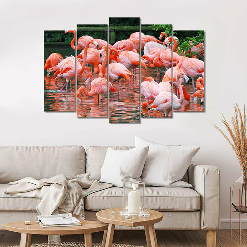 Модульная картина/Модульная картина на холсте/Модульная картина в подарок/ Розовые фламинго 3/Pink flamingos 3 2 2 125х85