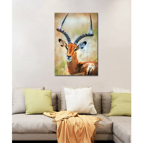 Картина - коричневая антилопа, антилопа , рога антилопы (4) 60х80