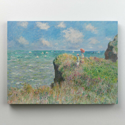 Интерьерная картина на холсте, репродукция "Прогулка по скалам Пурвиля - Клод Моне" размер 40x30 см