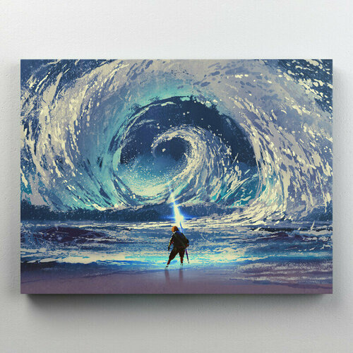 Интерьерная картина на холсте "Молодой чародей зачаровывает волны в океане" размер 30x22 см