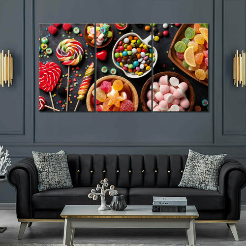 Модульная картина/Модульная картина на холсте/Модульная картина в подарок/яркие конфеты-bright candies 90х50